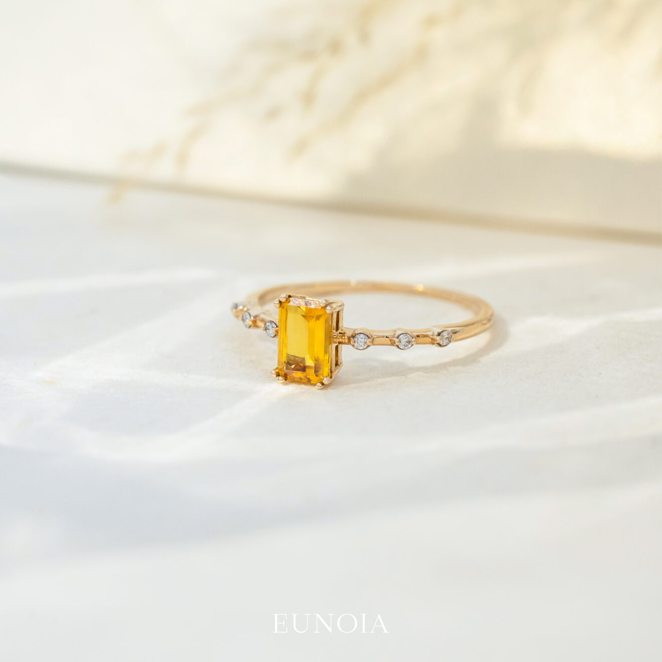 Diamond Rectangular Gemstone Ring - Eunoia Fine Jewelry