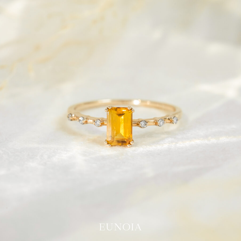 Diamond Rectangular Gemstone Ring - Eunoia Fine Jewelry