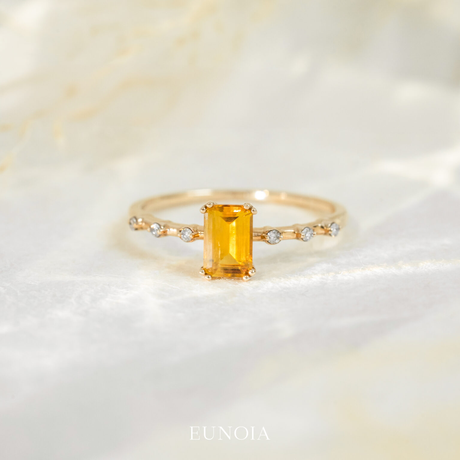 Diamond Rectangular Gemstone Ring - Eunoia Fine Jewelry