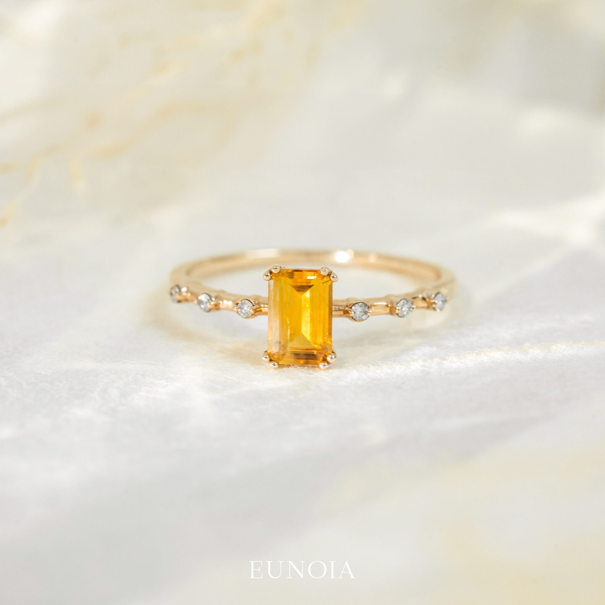Diamond Rectangular Gemstone Ring - Eunoia Fine Jewelry