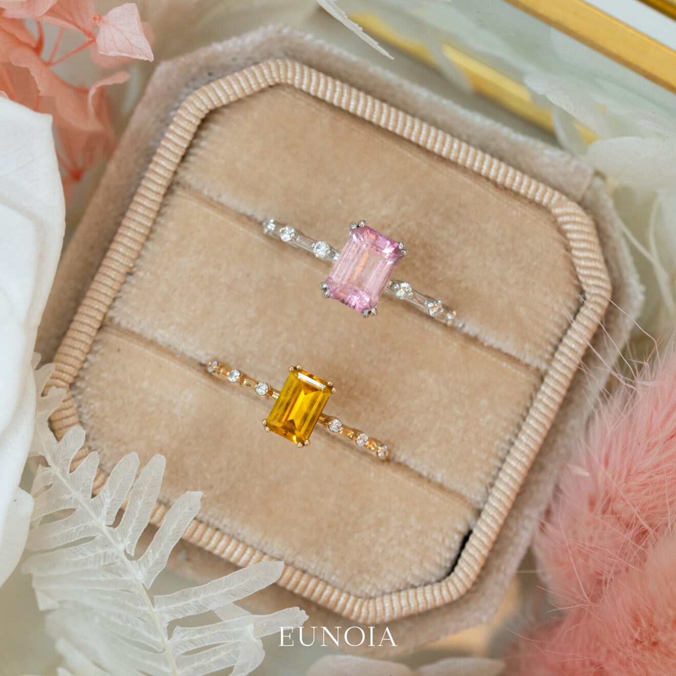 Diamond Rectangular Gemstone Ring - Eunoia Fine Jewelry